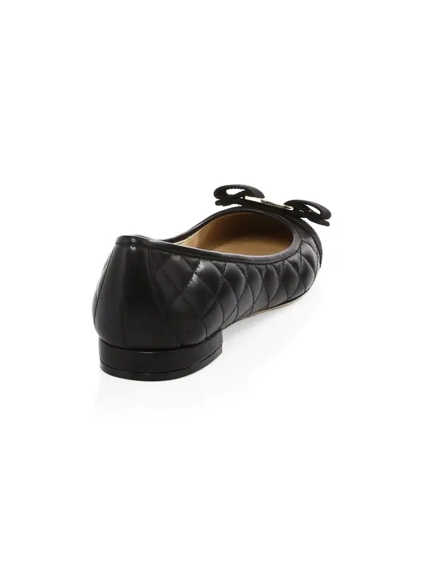 FERRAGAMO Varina Quilted Leather Ballet Flats - Nero