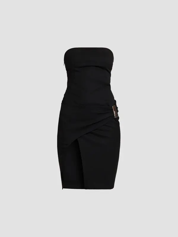Attico Stretch Wool Gabardine Strapless Minidress - Black