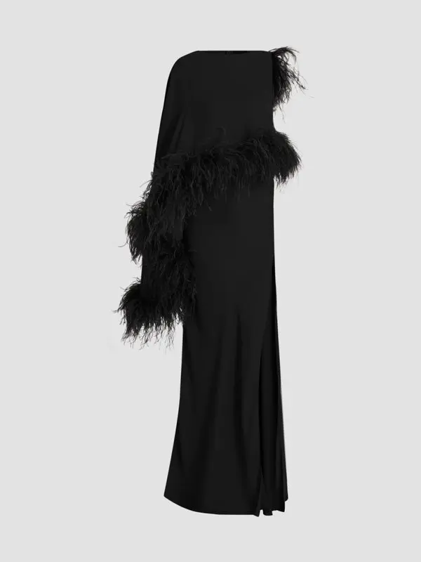 Lapointe Georgette Feather-trimmed Asymmetric Draped Gown