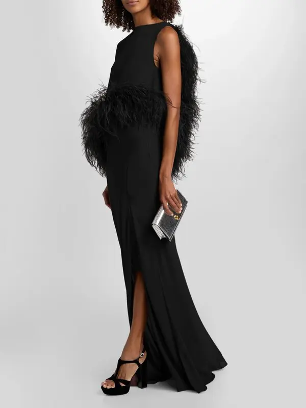 Lapointe Georgette Feather-trimmed Asymmetric Draped Gown