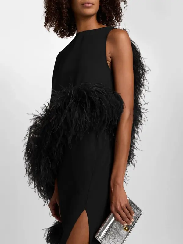 Lapointe Georgette Feather-trimmed Asymmetric Draped Gown