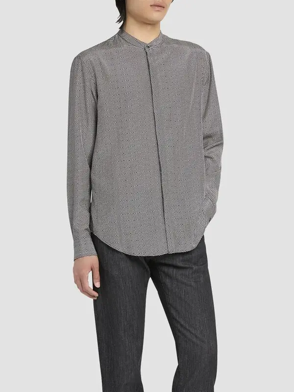 Giorgio Armani Wavy Chevron-print Silk-cotton Shirt