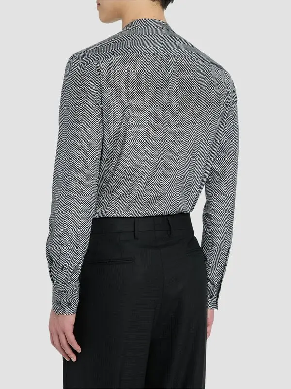 Giorgio Armani Wavy Chevron-print Silk-cotton Shirt