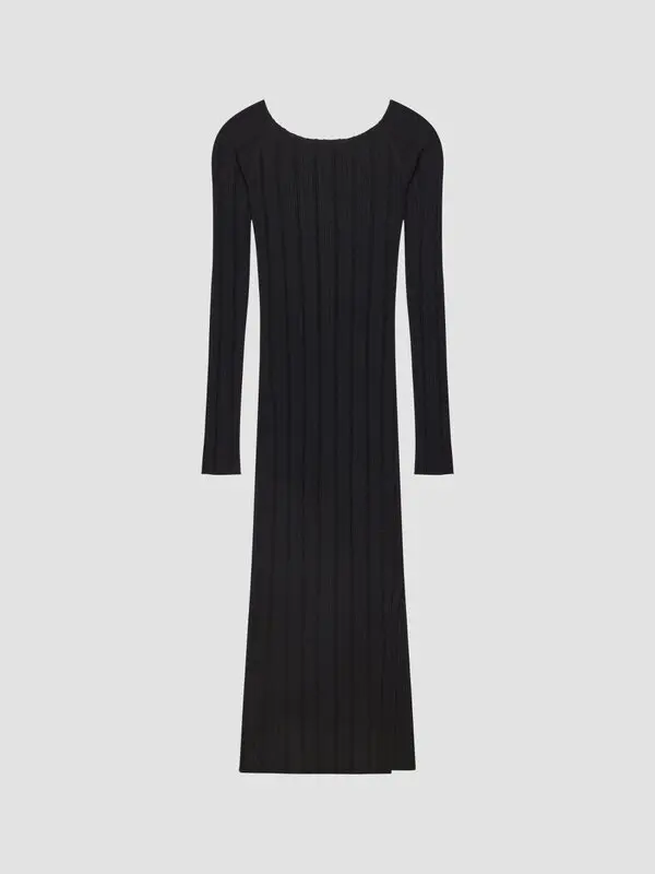 Helmut Lang Ribbed Pointelle Midi Dress - Black