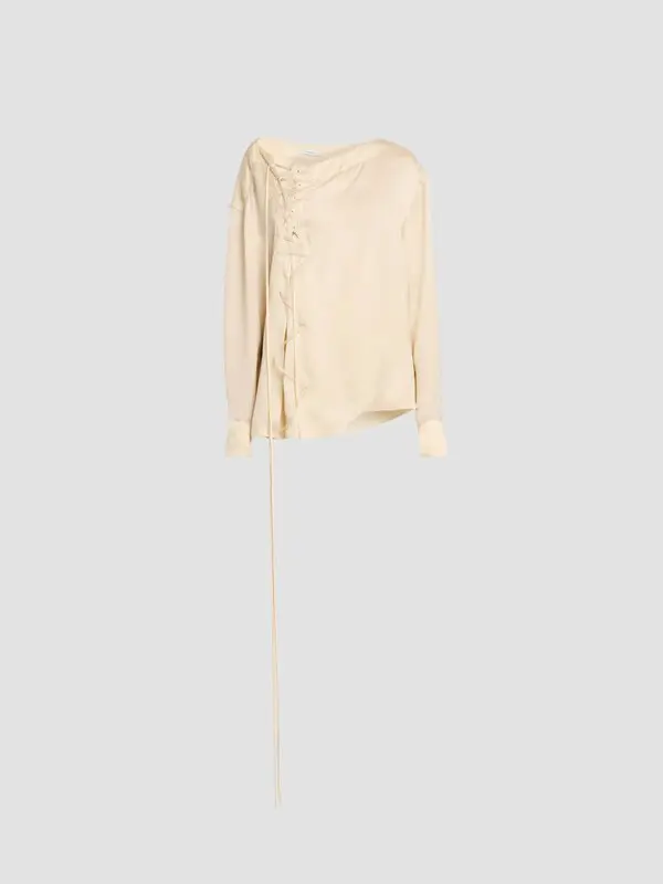 FERRAGAMO Satin Lace-up Blouse - Parchment