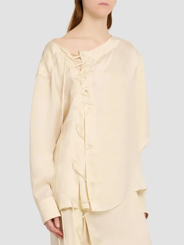 FERRAGAMO Satin Lace-up Blouse - Parchment