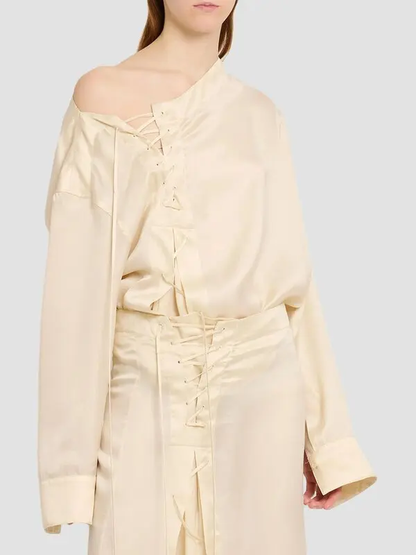 FERRAGAMO Satin Lace-up Blouse - Parchment
