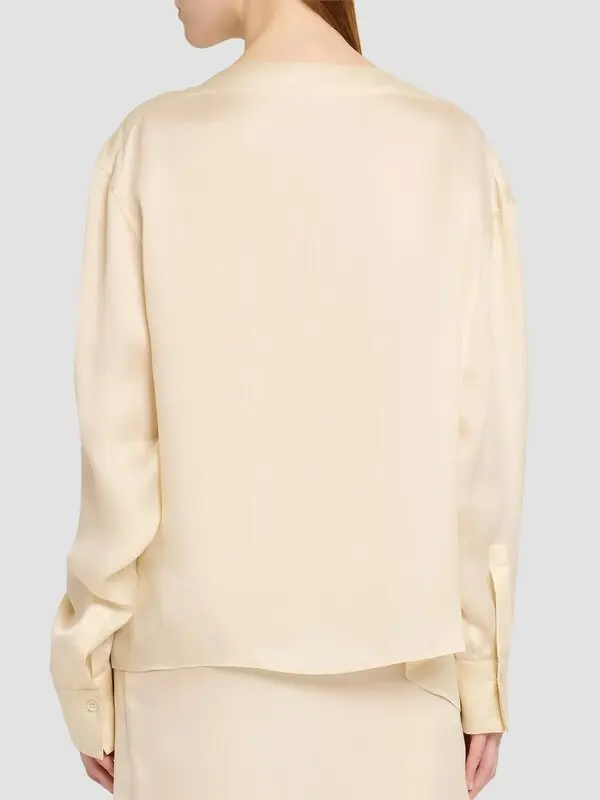 FERRAGAMO Satin Lace-up Blouse - Parchment