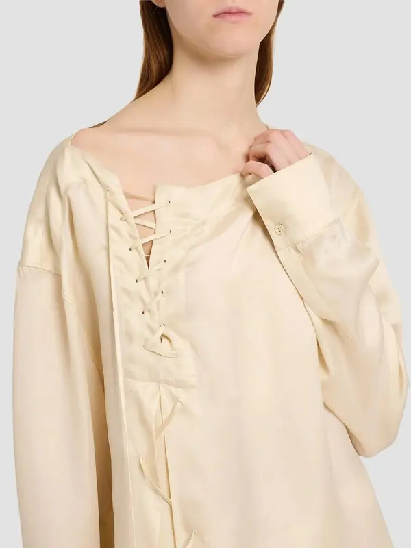 FERRAGAMO Satin Lace-up Blouse - Parchment