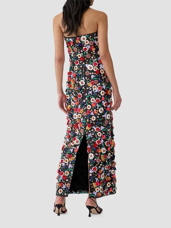 Carolina Herrera Floral-embellished Silk Strapless Column Gown