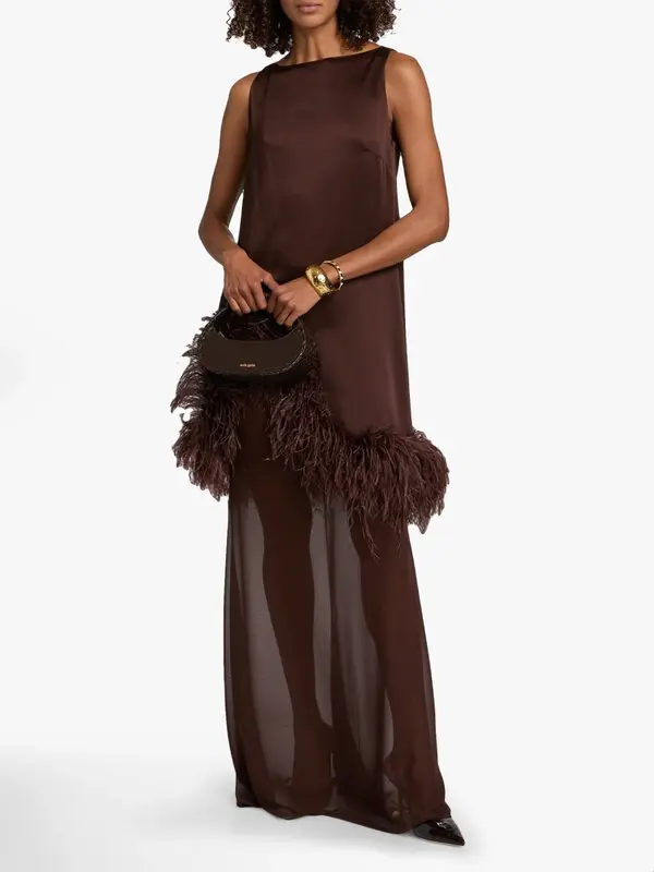 Lapointe Satin Feather-trim Sleeveless Shift Dress