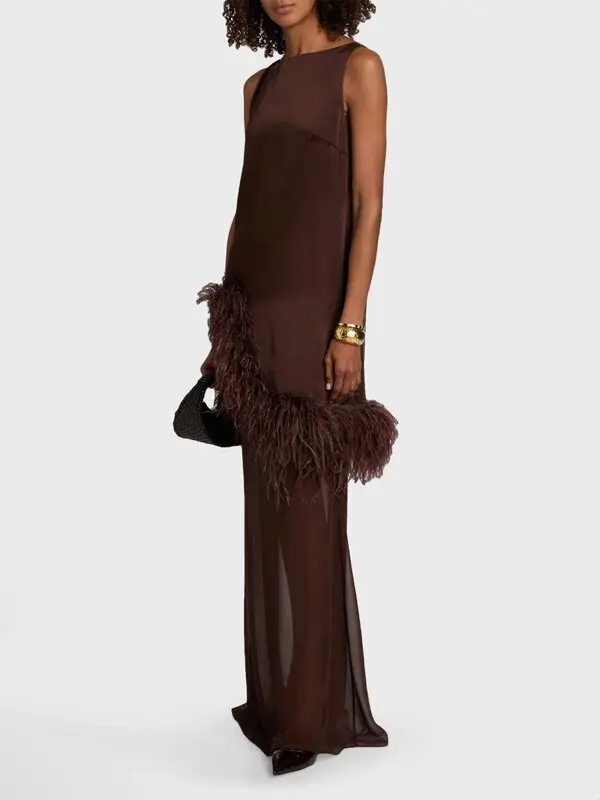 Lapointe Satin Feather-trim Sleeveless Shift Dress