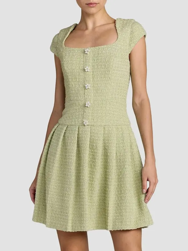 Mac Duggal Bouclé Pleated Square-neck Minidress