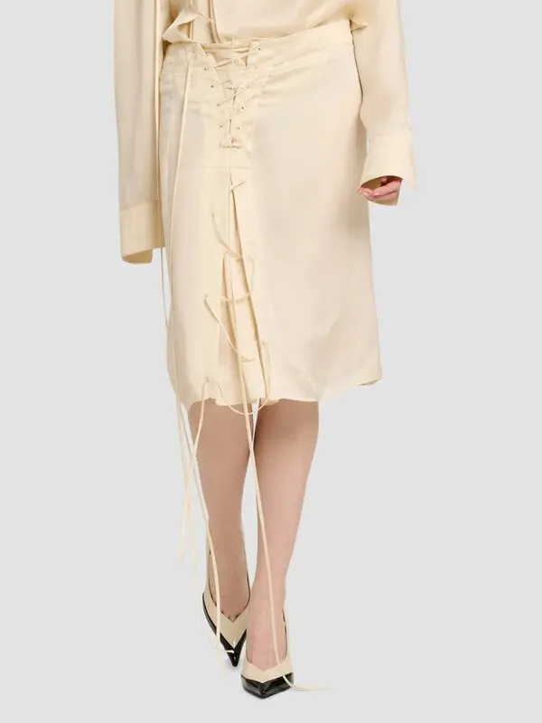 FERRAGAMO Lace-up Satin Knee-length Skirt