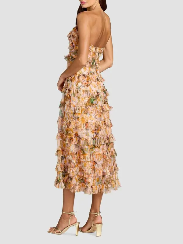 Mac Duggal Ruffled Strapless Maxi Dress - Gold Multi