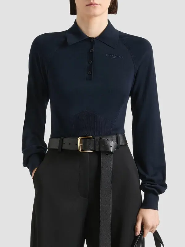 Givenchy Polo Sweater In Cotton And Silk - Navy