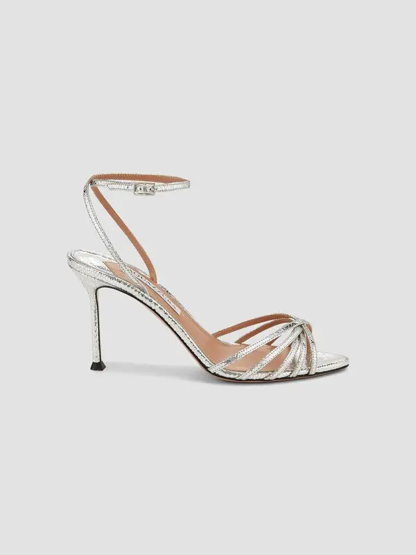 AQUAZZURA Tell Me 85mm Strappy Metallic Leather Sandals - Silver