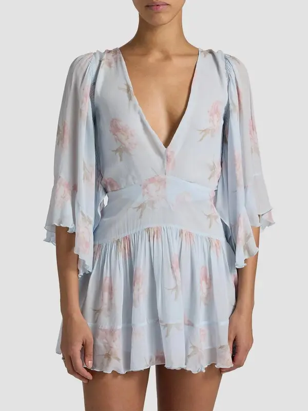 LoveShackFancy Auralie V-neck Floral Minidress