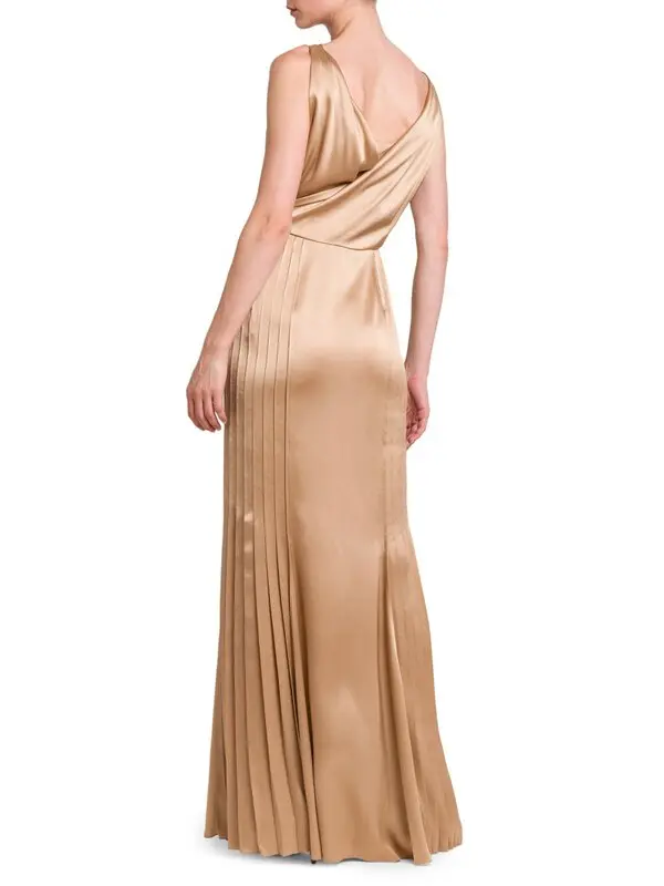 Alberta Ferretti Pleated Satin Cowlneck Gown