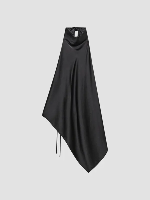 Helmut Lang Silk Charmeuse Tie Scarf Top - Black