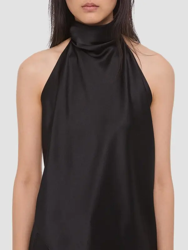 Helmut Lang Silk Charmeuse Tie Scarf Top - Black
