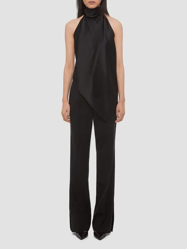 Helmut Lang Silk Charmeuse Tie Scarf Top - Black