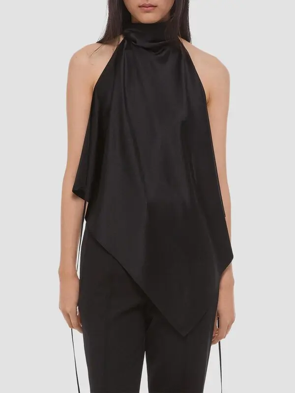 Helmut Lang Silk Charmeuse Tie Scarf Top - Black