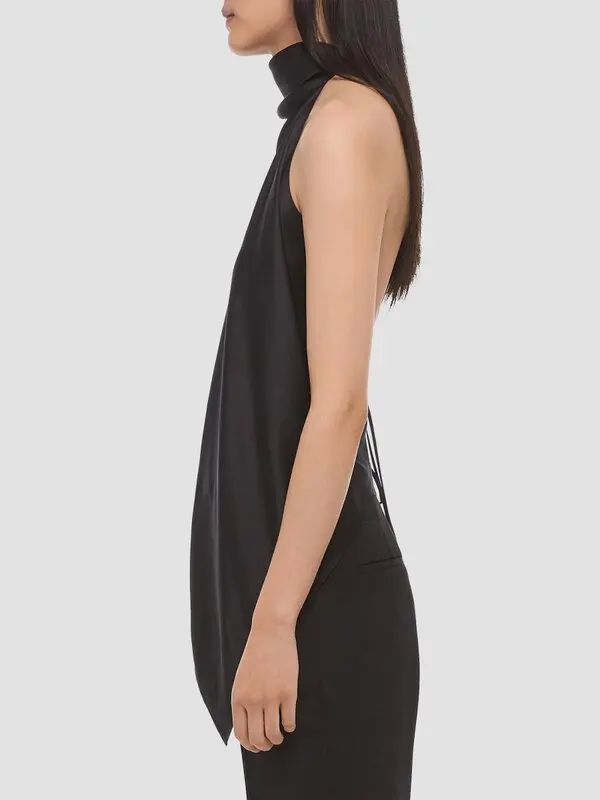 Helmut Lang Silk Charmeuse Tie Scarf Top - Black