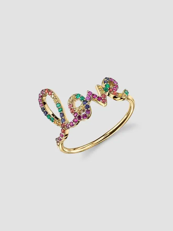 SYDNEY EVAN Bright Smiles 14k Yellow Gold & Sapphire Large "love" Script Ring
