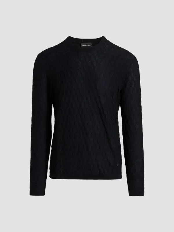 Emporio Armani Textured Wool Jacquard Crewneck Sweater