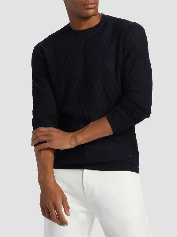 Emporio Armani Textured Wool Jacquard Crewneck Sweater