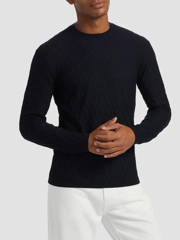 Emporio Armani Textured Wool Jacquard Crewneck Sweater