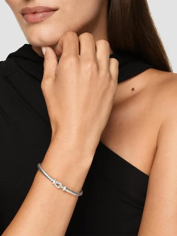 David Yurman Cable Flex Buckle Bracelet In Sterling - Diamond
