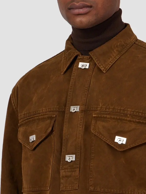 FERRAGAMO Workwear Gart-dyed Cotton-gabardine Long-sleeve Shirt