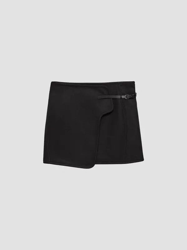 Helmut Lang Saddle Wool-blend Wrap Mini Skirt