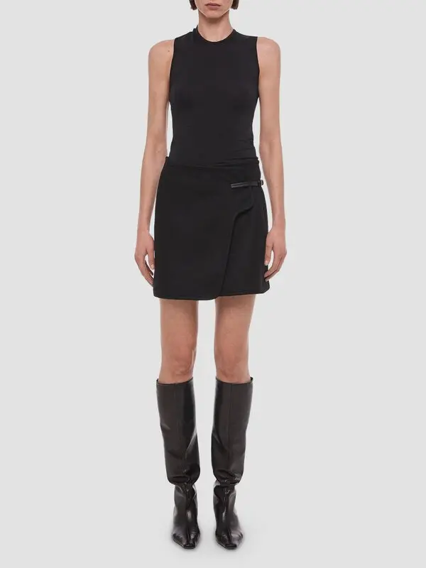 Helmut Lang Saddle Wool-blend Wrap Mini Skirt