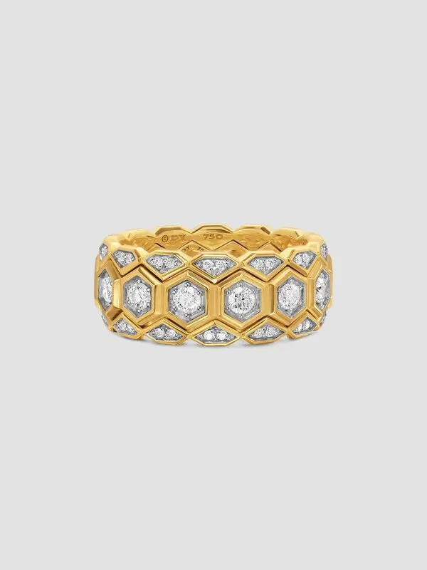 David Yurman Hex Stack Ring In 18k Yellow Gold - Diamond