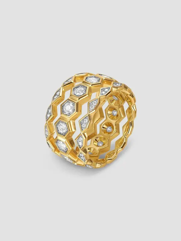David Yurman Hex Stack Ring In 18k Yellow Gold - Diamond