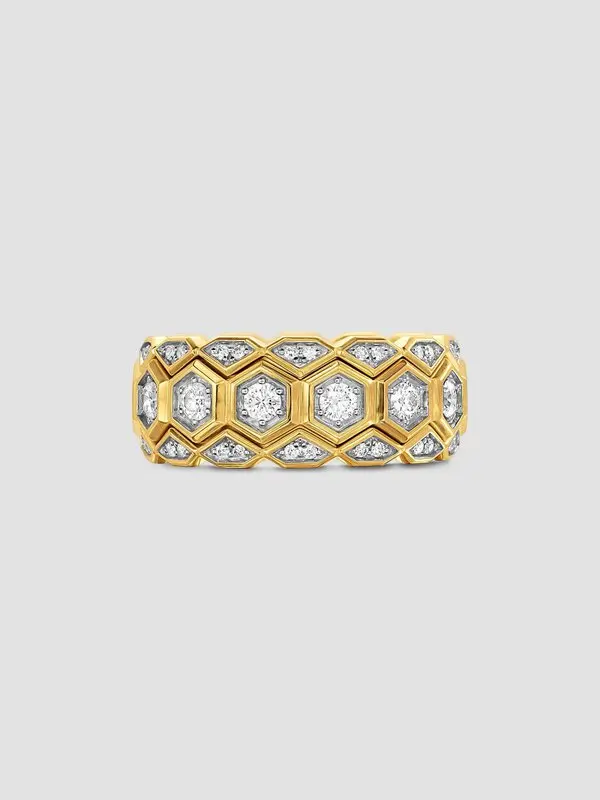 David Yurman Hex Stack Ring In 18k Yellow Gold - Diamond