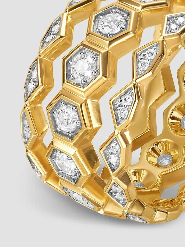 David Yurman Hex Stack Ring In 18k Yellow Gold - Diamond