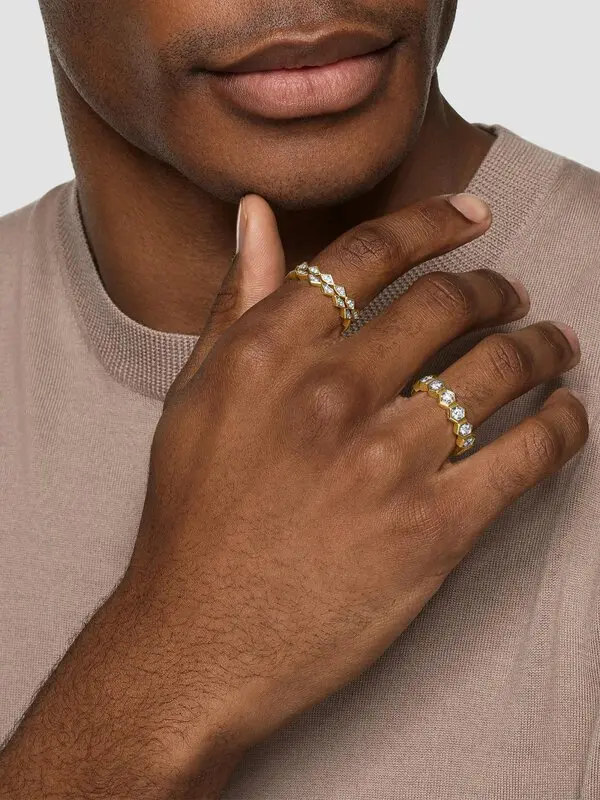 David Yurman Hex Stack Ring In 18k Yellow Gold - Diamond