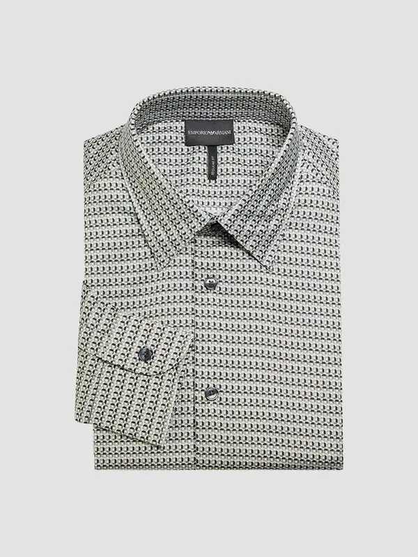 Emporio Armani Micro Print Stretch-cotton Sport Shirt
