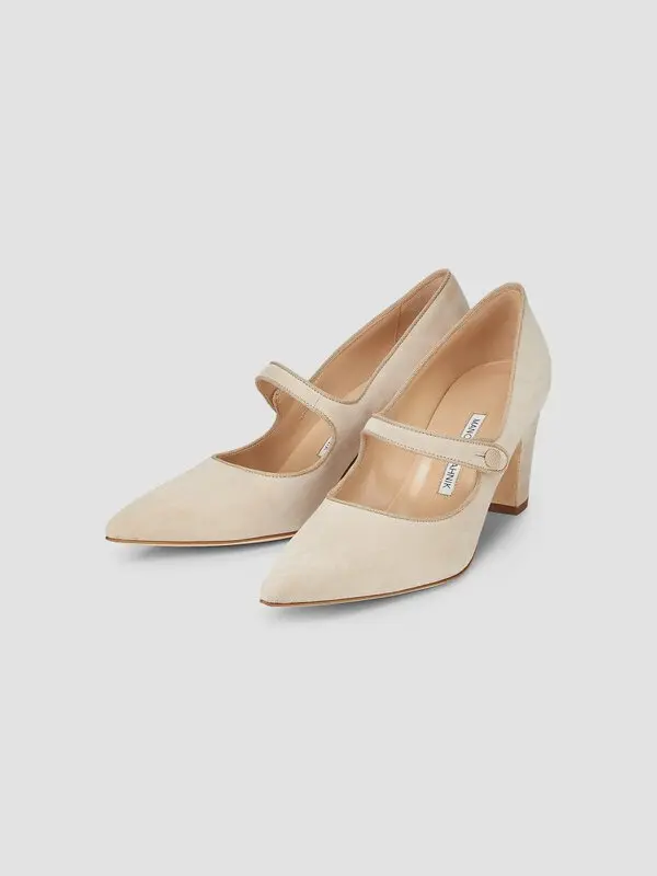 Manolo Blahnik Campariba Suede Block-heel Pumps - Beige