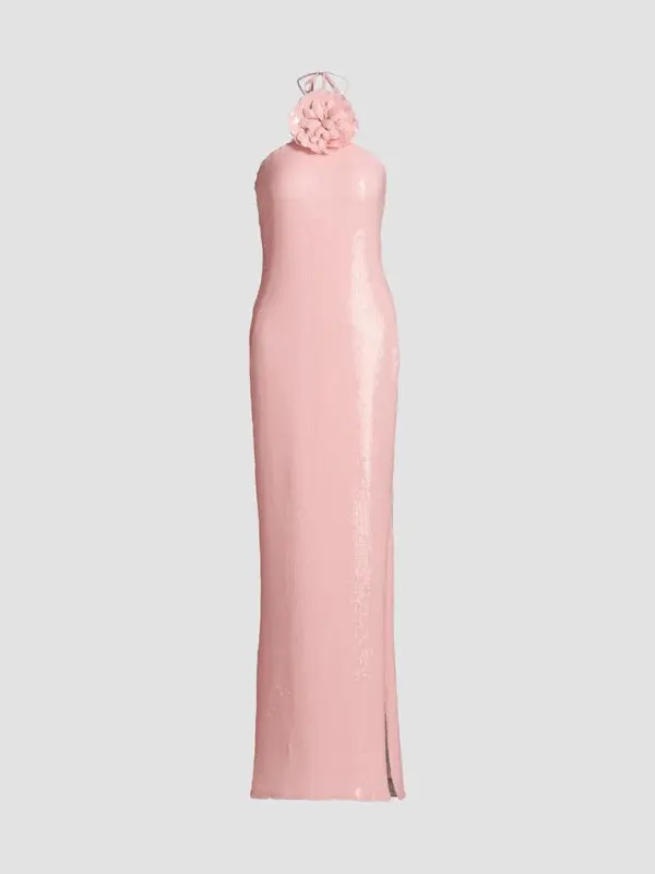 RODARTE Sequined Floral Halter Cocktail Dress - Pink