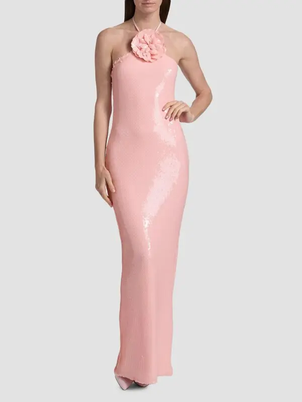 RODARTE Sequined Floral Halter Cocktail Dress