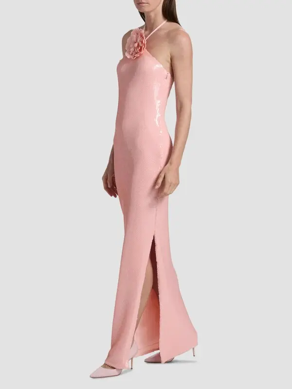 RODARTE Sequined Floral Halter Cocktail Dress