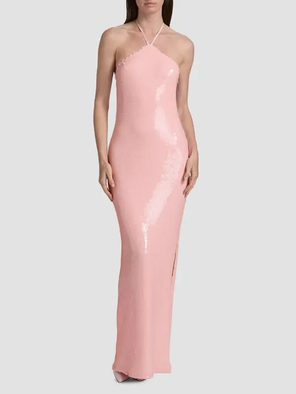 RODARTE Sequined Floral Halter Cocktail Dress