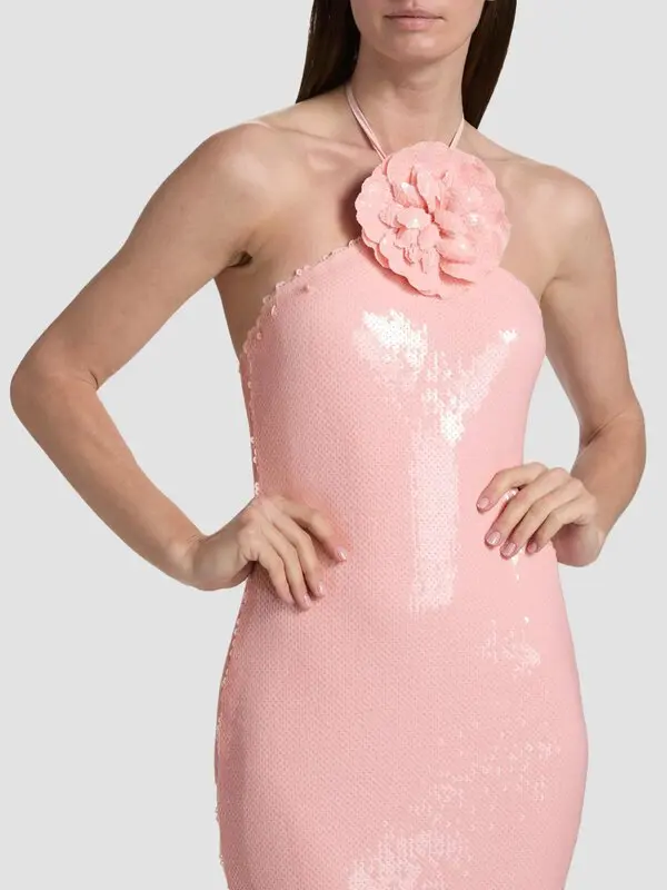 RODARTE Sequined Floral Halter Cocktail Dress
