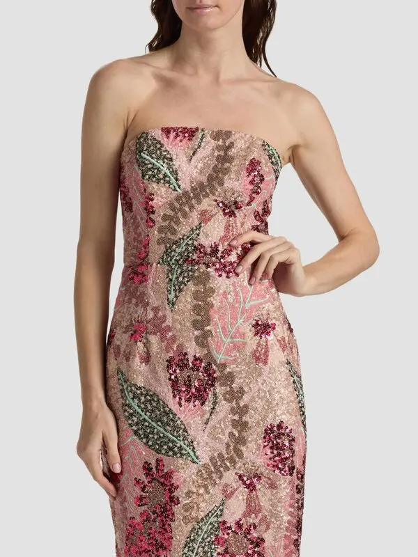 MILLY Esmeralda Sequined Bandeau Midi-dress