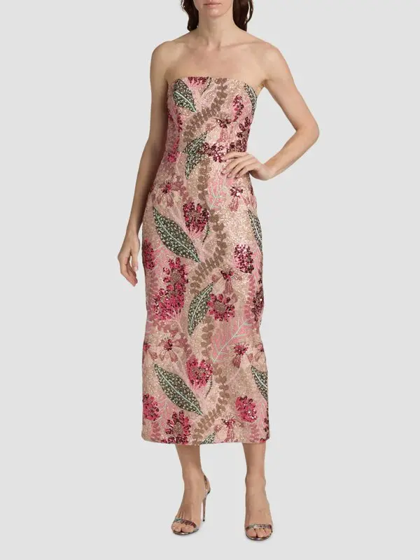 MILLY Esmeralda Sequined Bandeau Midi-dress